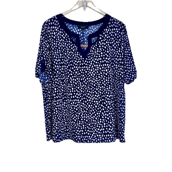 NAIF | Tops | Naif Womens X Navy Blue And White Polka Dot Short Sleeve ...
